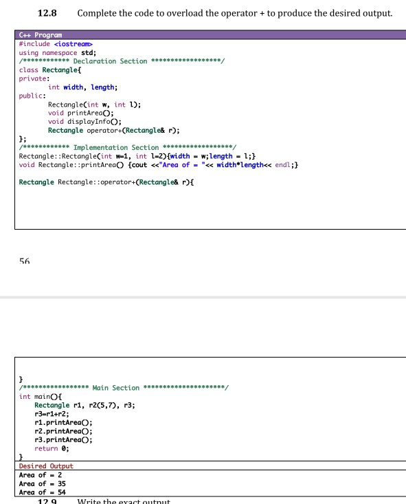 Solved 12.8 Complete the code to overload the operator + to | Chegg.com