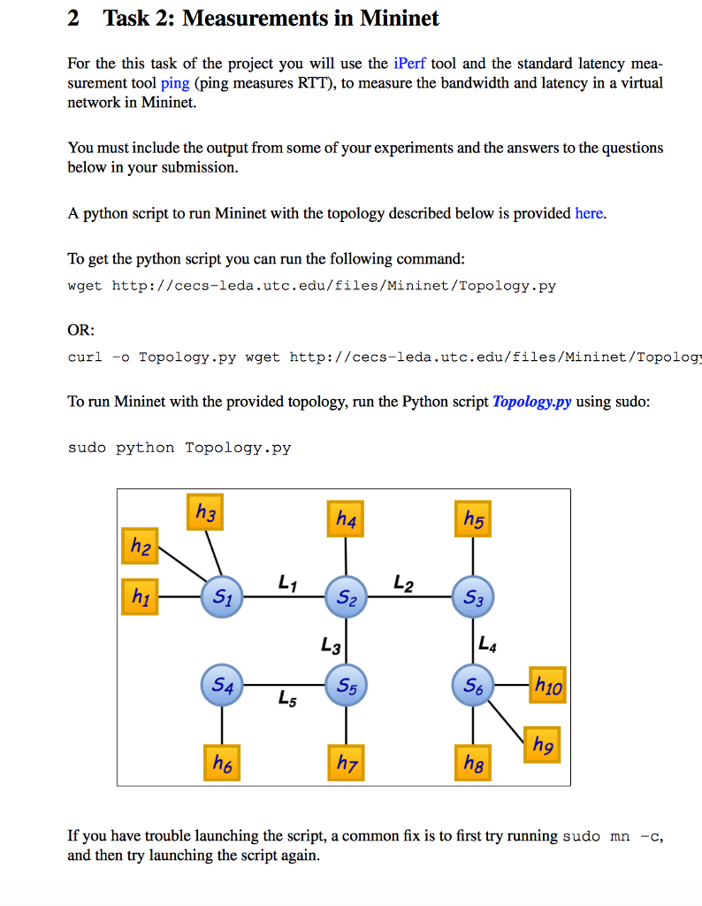 2 Task 2: Measurements in Mininet For the this task | Chegg.com