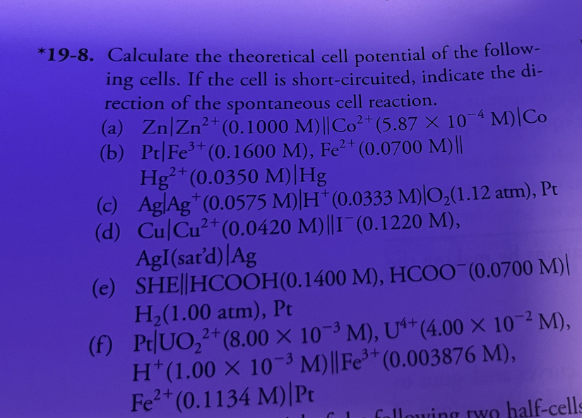 *19-8. Calculate the theoretical cell potential of | Chegg.com
