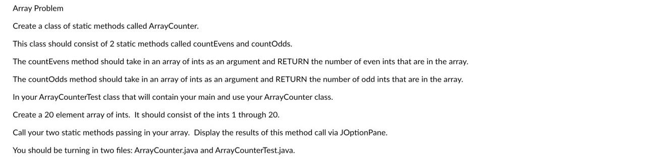 Solved Array Problem Create a class of static methods called | Chegg.com