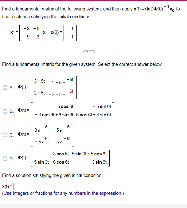 Solved Find a fundamental matrix of the following system, | Chegg.com