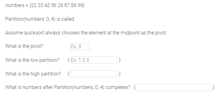 Solved numbers ={2233425628878899} Partition(numbers, 0,4 ) | Chegg.com