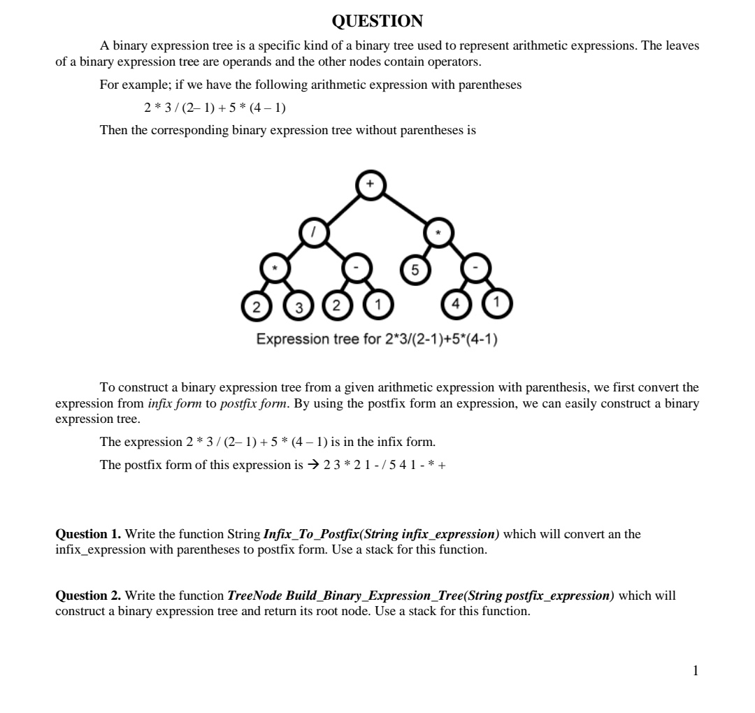 Solved ION A Binary Expression Tree Is A Specific Kind Chegg