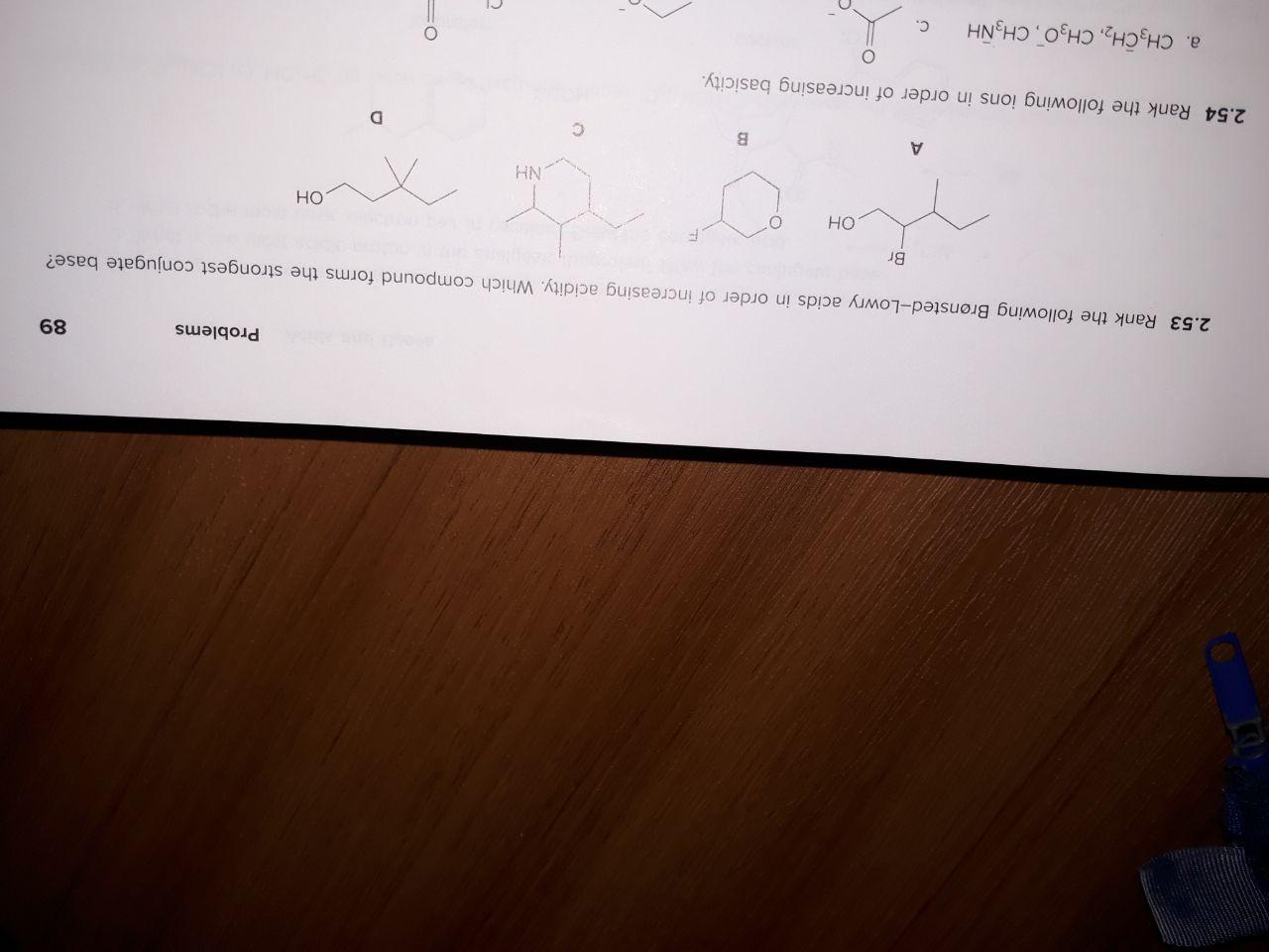 Solved Problems 89 2.53 Rank the following Brønsted-Lowry | Chegg.com