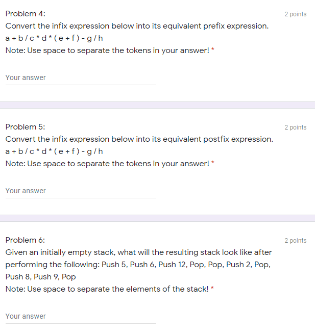 Solved 2 points Problem 4: Convert the infix expression | Chegg.com