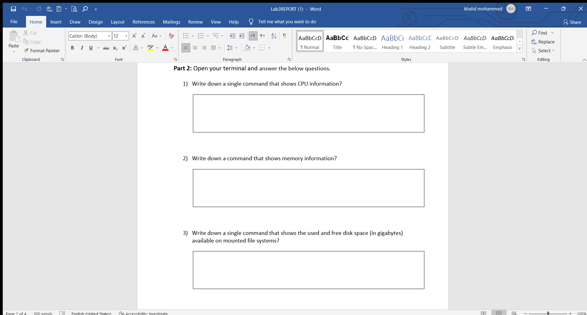 Solved Lab3REPORT (1) - Word khalid mohammed KM Х File Home | Chegg.com