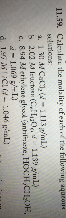 Solved Calculate the molality of each of the following | Chegg.com