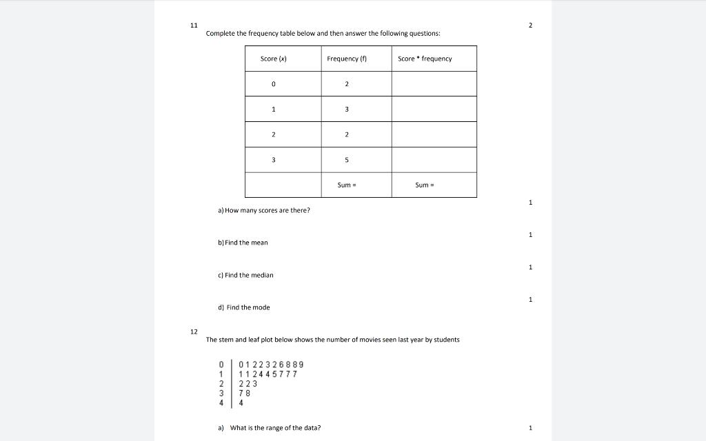 Solved 11 Complete the frequency table below and then answer | Chegg.com