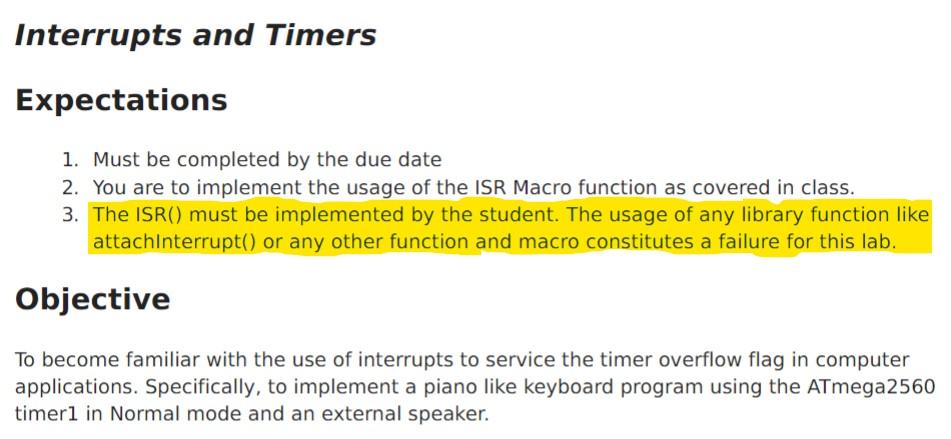 Solved Interrupts and Timers Expectations 1. Must be | Chegg.com