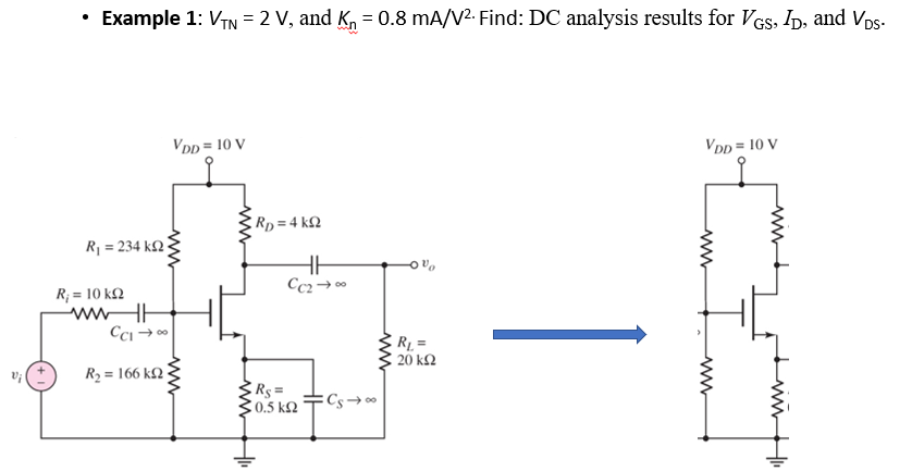 Solved Example 1: VTN = 2 V, and Kn = 0.8 mA/V2. Find: DC | Chegg.com