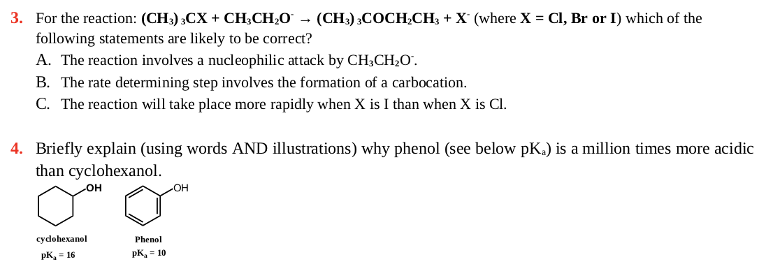 Solved 3. For the reaction: (CH3)3CX + CH3CH2O → | Chegg.com
