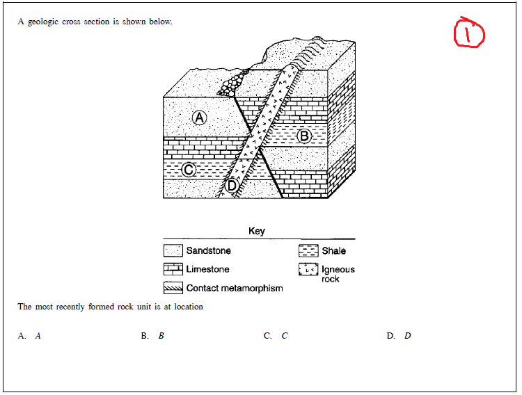 Solved A geologic cross section is shown below. 1 A B C D | Chegg.com