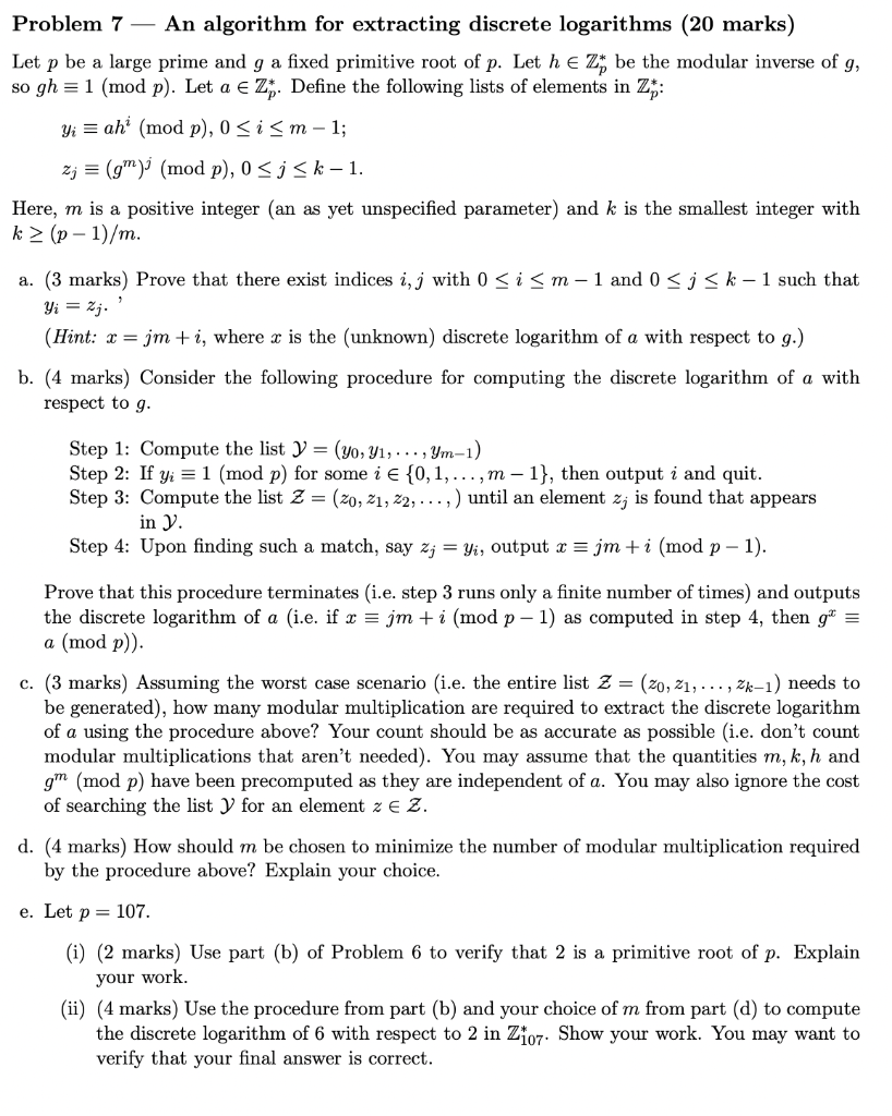 Solved Problem 7 - An algorithm for extracting discrete | Chegg.com