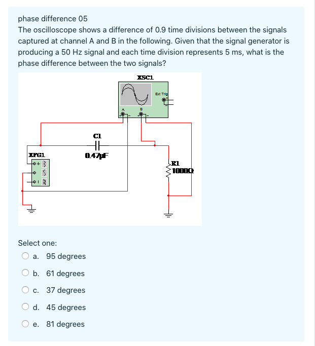 Solved phase difference 05 The oscilloscope shows a | Chegg.com