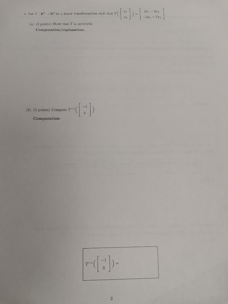 Solved 4. Let γ:H2→R2 be e linesr transformation such that | Chegg.com
