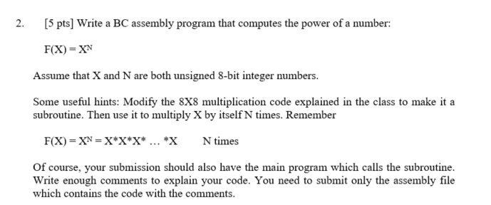 Solved 2. [5 pts] Write a BC assembly program that computes | Chegg.com
