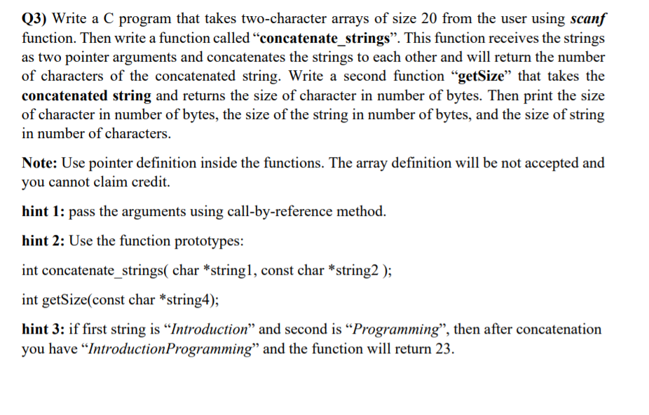 Solved Q3) Write a C program that takes two-character arrays | Chegg.com