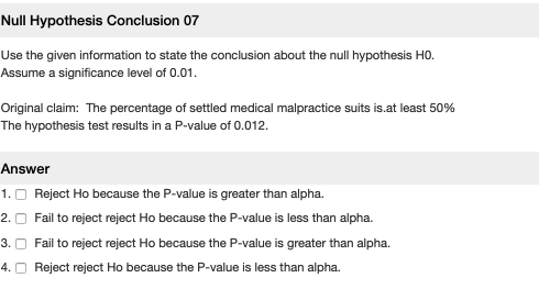 Solved Null Hypothesis Conclusion 07 Use the given | Chegg.com