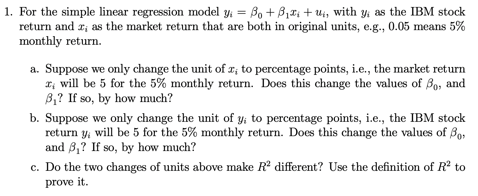 Solved For the simple linear regression model yi=β0+β1xi+ui, | Chegg.com