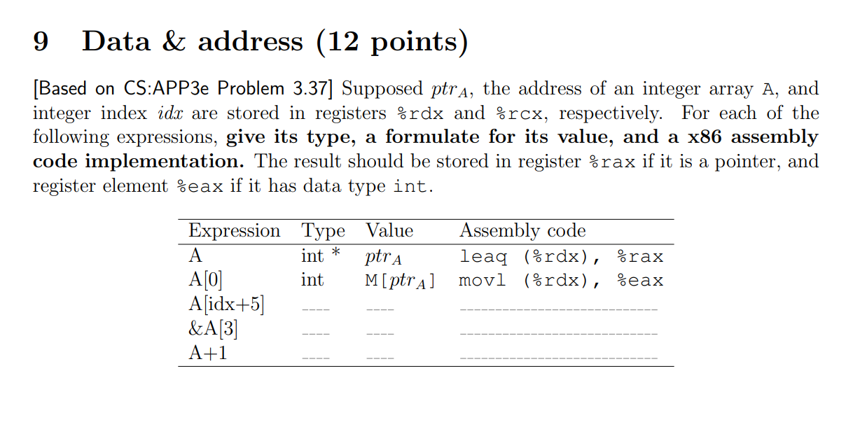 9 Data & address (12 points) [Based on CS:APP3e | Chegg.com
