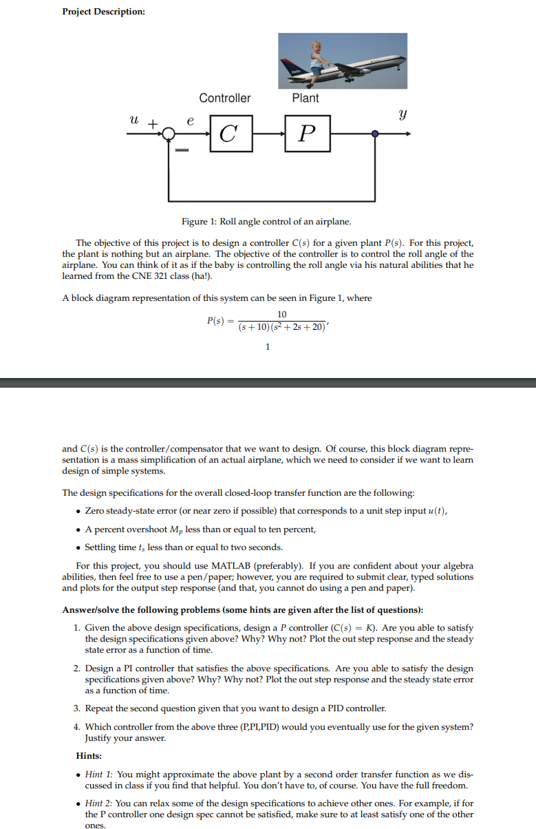 Solved Figure 1: Roll angle control of an airplane. The | Chegg.com