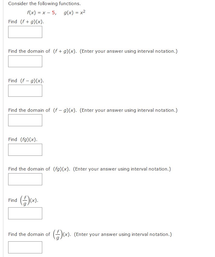 Solved Consider the following functions. f(x)=x−5,g(x)=x2 | Chegg.com