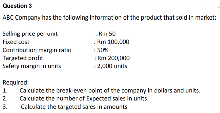 Solved ABC Company has the following information of the | Chegg.com