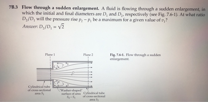 Solved 7B.3 Flow through a sudden enlargement. A fluid is | Chegg.com
