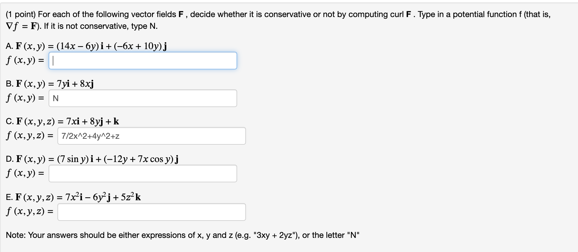 Solved (1 point) For each of the following vector fields F, | Chegg.com