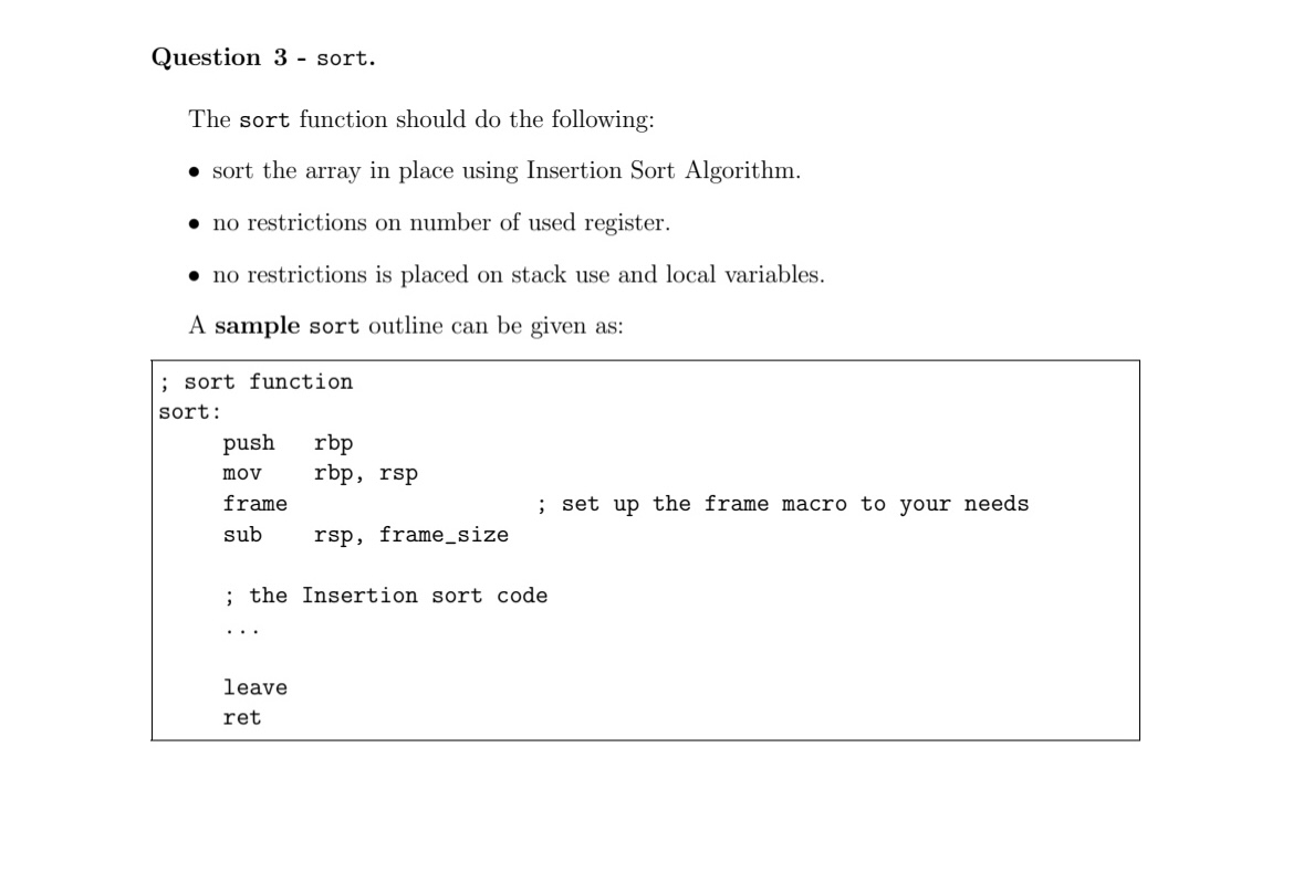 Question 3 - sort. The sort function should do the | Chegg.com