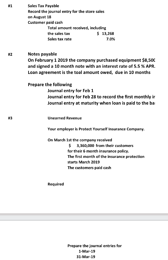 Solved #1 Sales Tax Payable Record the journal entry for the | Chegg.com