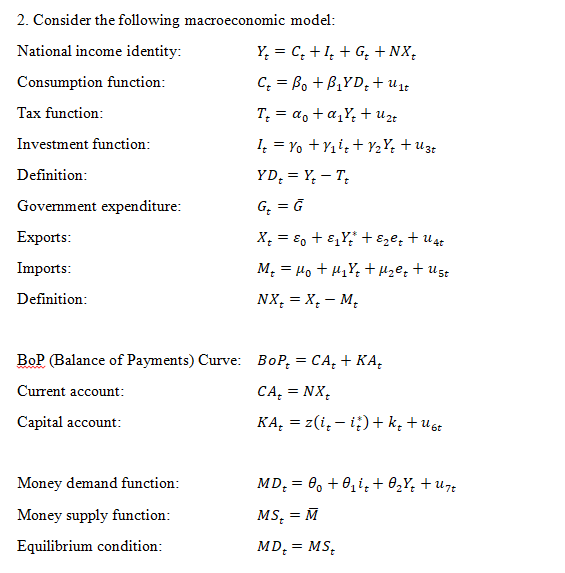 2. Consider the following macroeconomic model: | Chegg.com