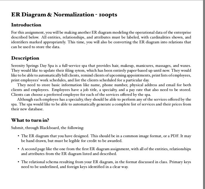 Solved ER Diagram & Normalization- 1oopts Introduction For | Chegg.com