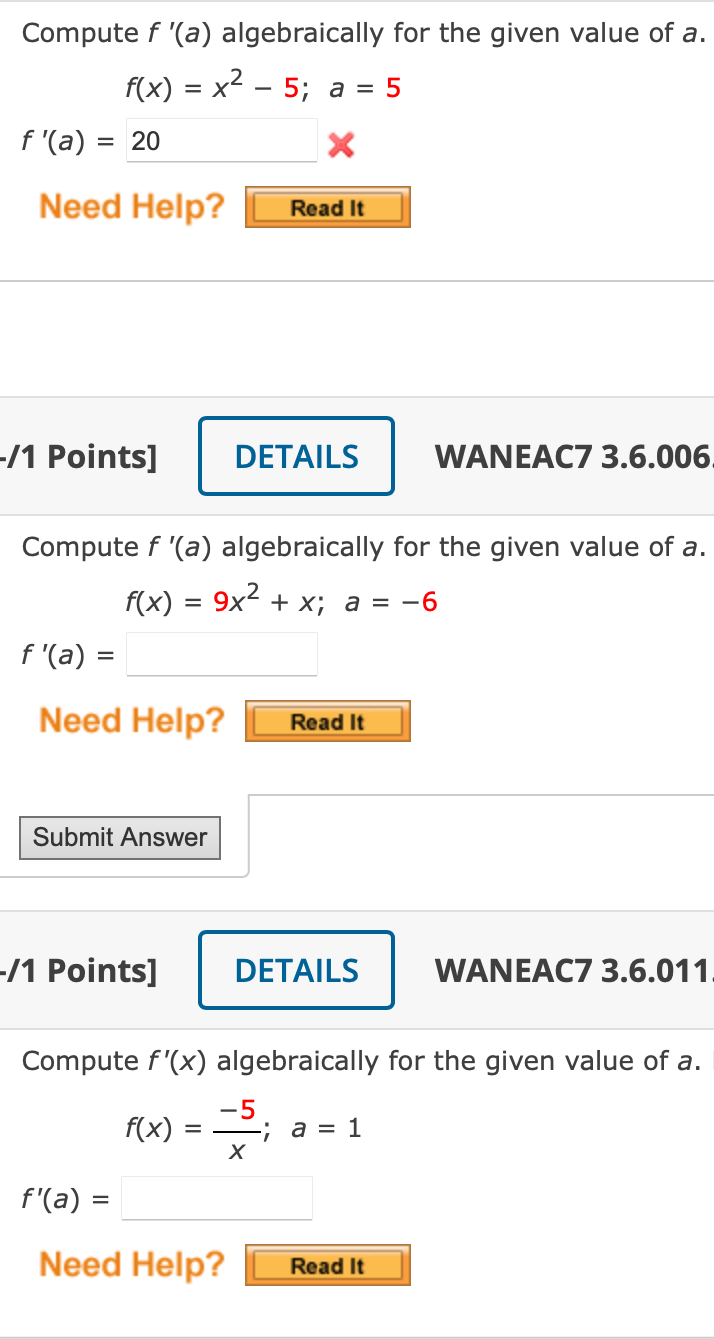 Solved Compute f′(a) algebraically for the given value of a. | Chegg.com