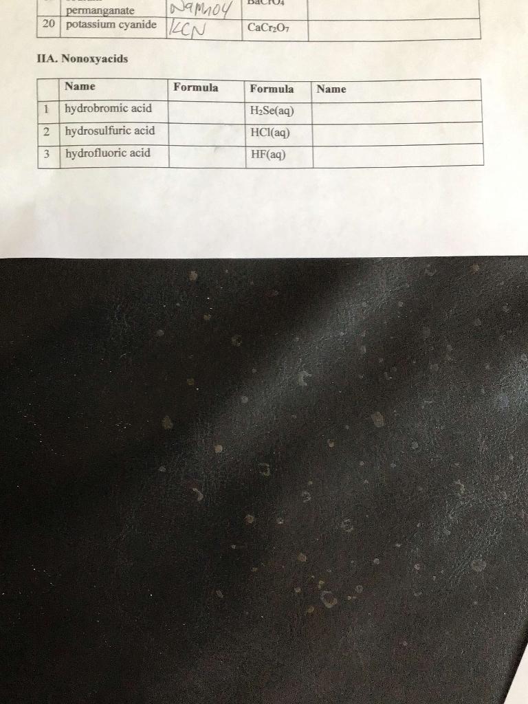 Solved DaCrU4 Namoy 20 potassium cyanide KCN permanganate | Chegg.com
