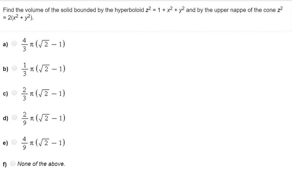 Solved Find the volume of the solid bounded by the | Chegg.com