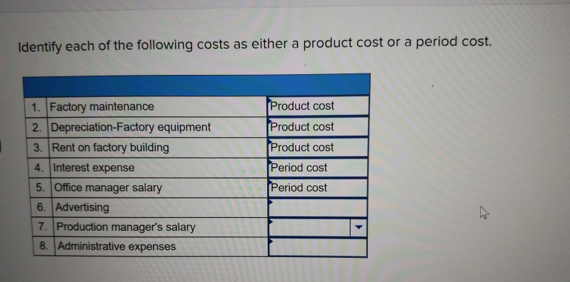 Solved Identify each of the following costs as either a | Chegg.com