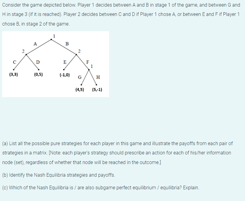 Solved Consider the game depicted below. Player 1 decides | Chegg.com