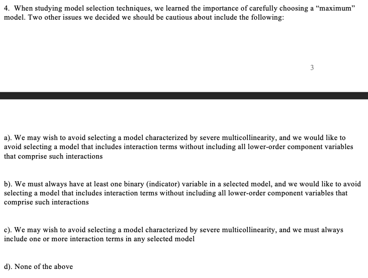 Solved 4. When studying model selection techniques, we | Chegg.com