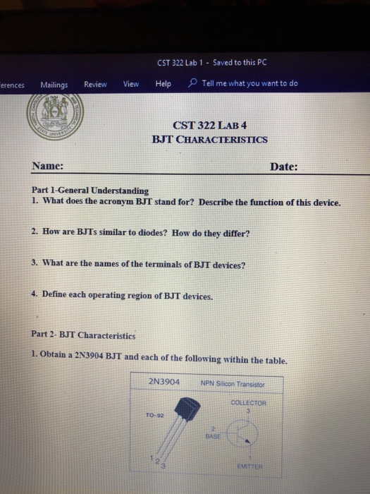 Solved CST 322 Lab 1- Saved to this PC erences Mailings | Chegg.com