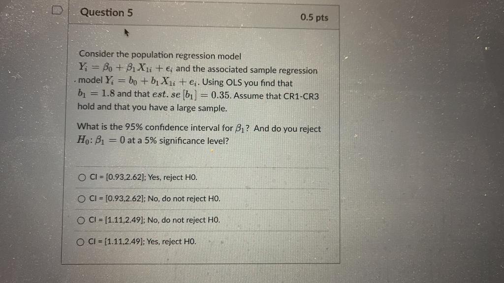 Solved Consider the population regression model | Chegg.com