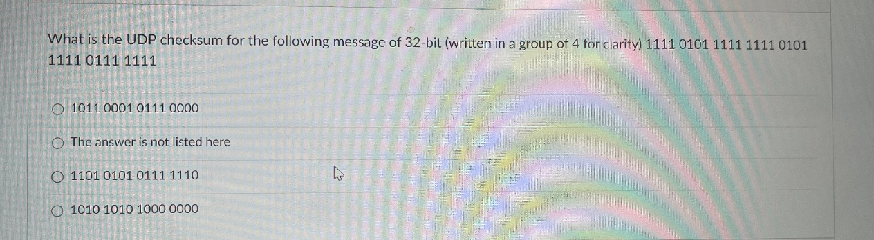 Solved What is the UDP checksum for the following message of | Chegg.com