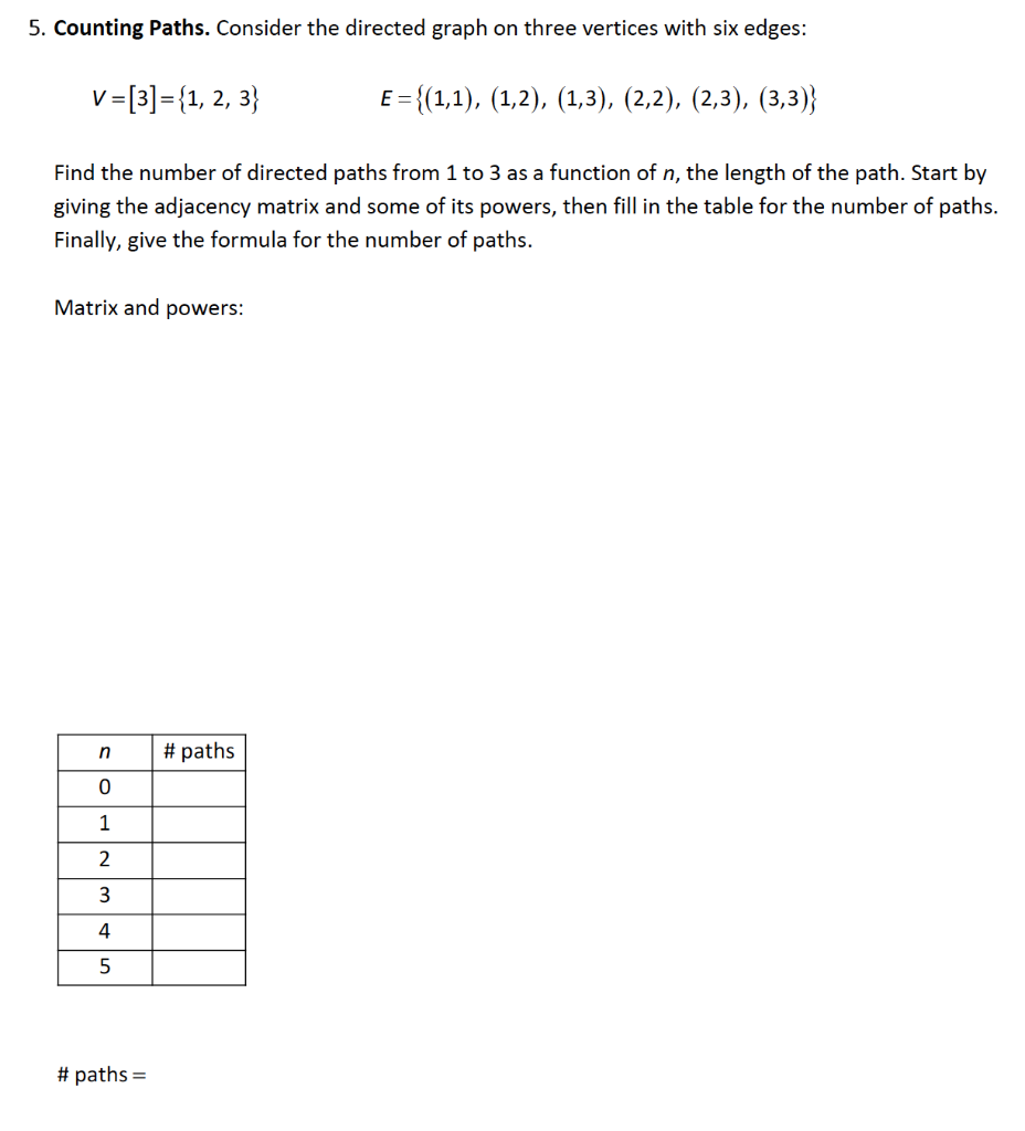 Solved 5. Counting Paths. Consider the directed graph on | Chegg.com
