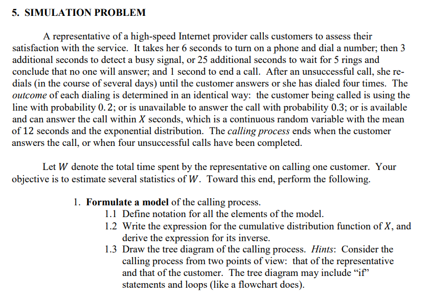 5. SIMULATION PROBLEM A representative of a | Chegg.com