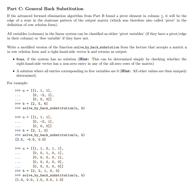 Part C: General Back Substitution If the advanced | Chegg.com