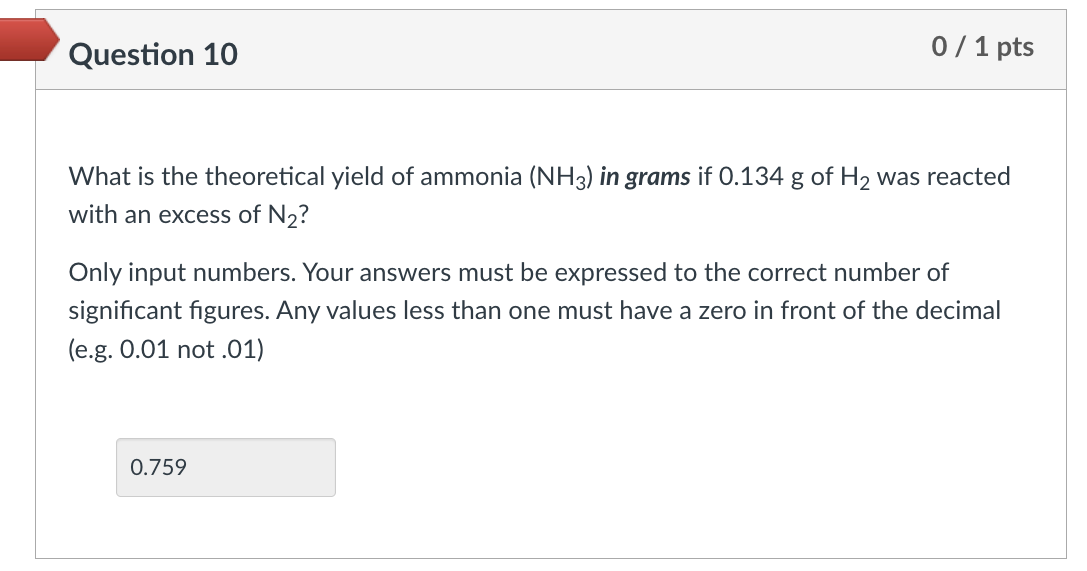 Solved Question 10 0/1 pts What is the theoretical yield of | Chegg.com