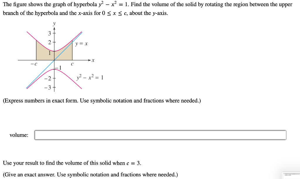 Solved The figure shows the graph of hyperbola y2−x2=1. Find | Chegg.com