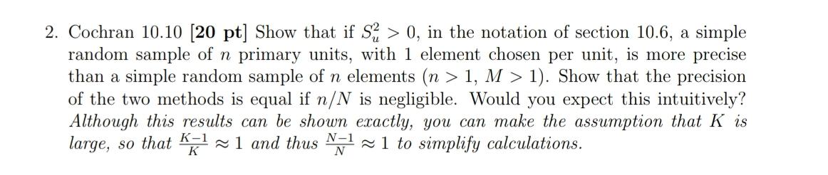 Solved 2. Cochran 10.10 [20 pt] Show that if S3 > 0, in the | Chegg.com