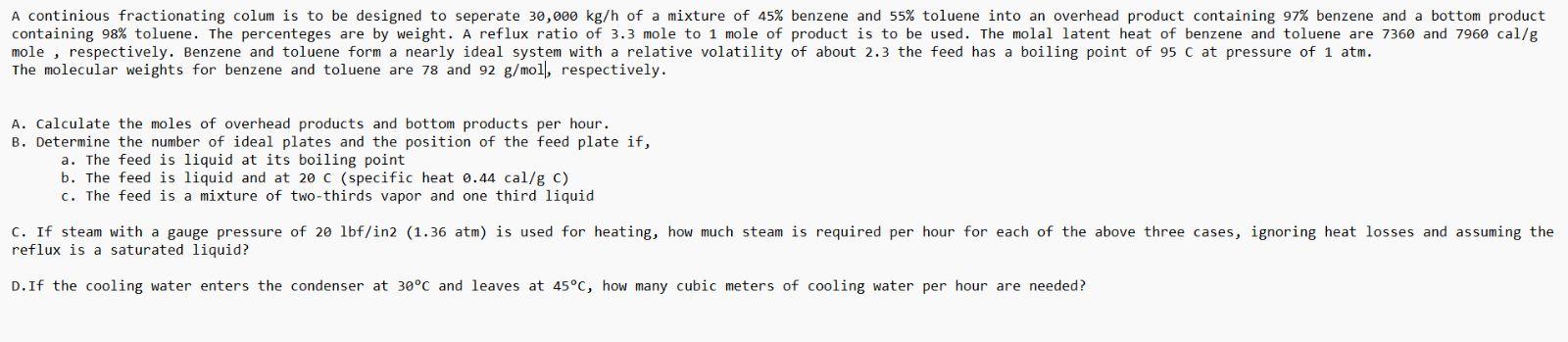 Solved The molecular weights for benzene and toluene are 78 | Chegg.com