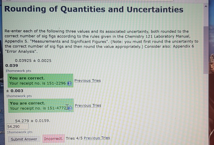 Solved Rounding of Quantities and Uncertainties Re-enter | Chegg.com